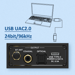 AA-AB41159 WONDOM BEA1 QCC5171 Bluetooth v5.3/USB Decoder w Optical Coaxial RCA Output