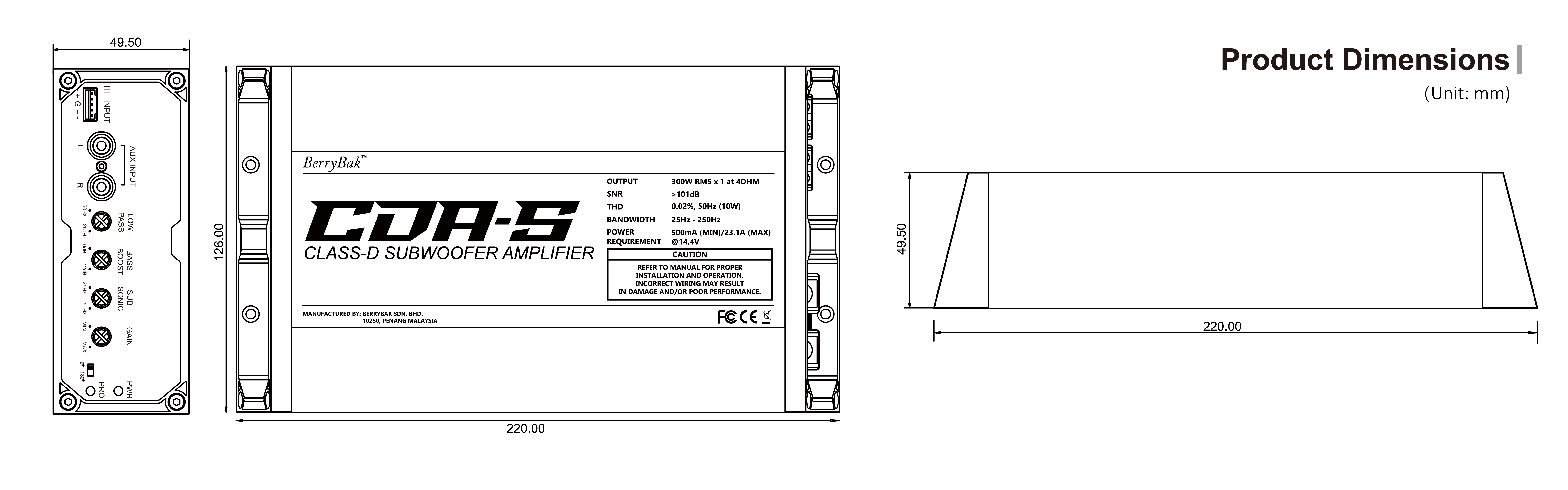 AA-CA31111 WONDOM TPA3255 CDA-S 300W Car Audio Subwoofer Amplifier with ...
