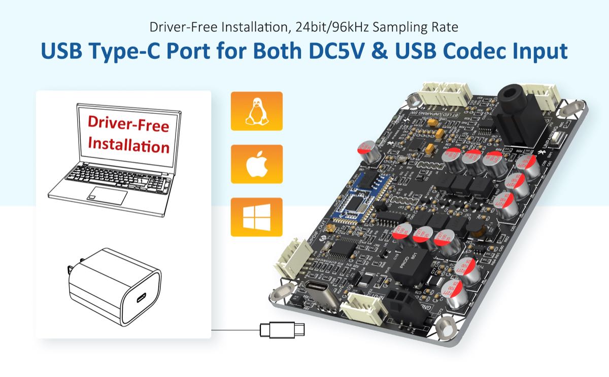 AA-AB41163 WONDOM BEB1 QCC5171 Bluetooth v5.3 / USB Decoder Analog Optical Coaxial Output