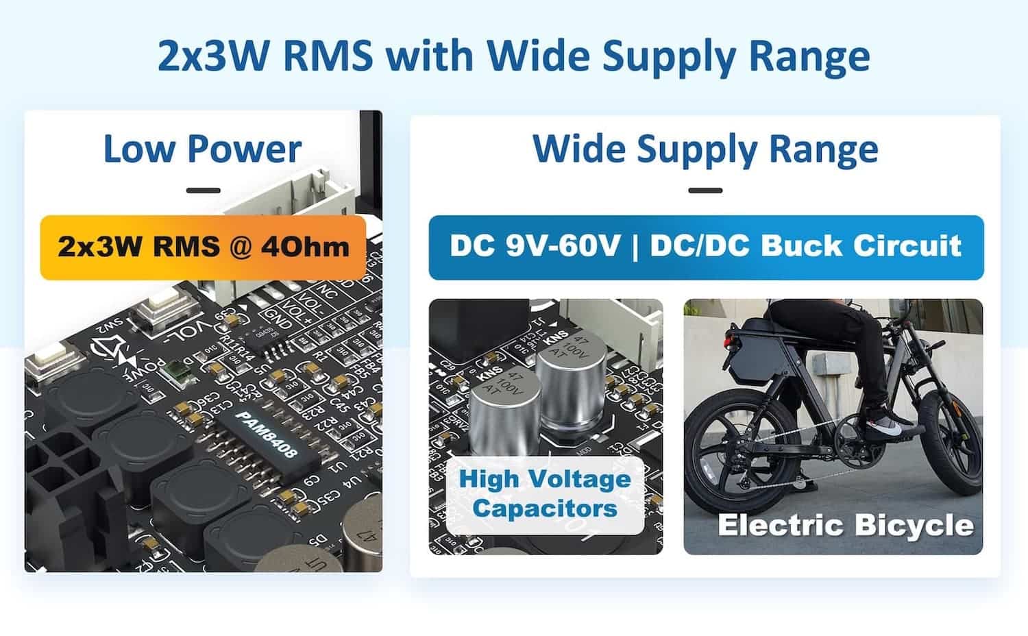 AA-AB32143 AIPO2X3 2 x 3W RMS Class D Audio Amplifier Board with Wide ...