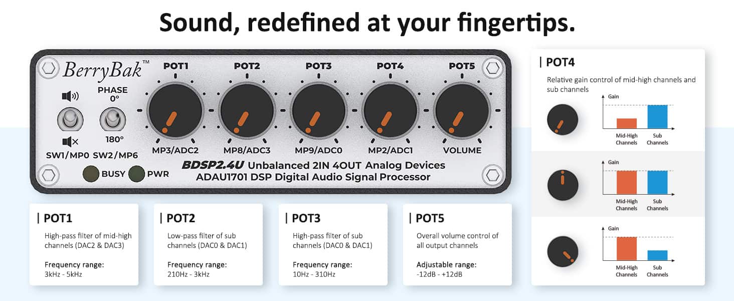 AA-AP23124 BDSP2.4U ADAU1701 DSP Preamp 2-Way Digital Crossover EQ Bass Enhancement