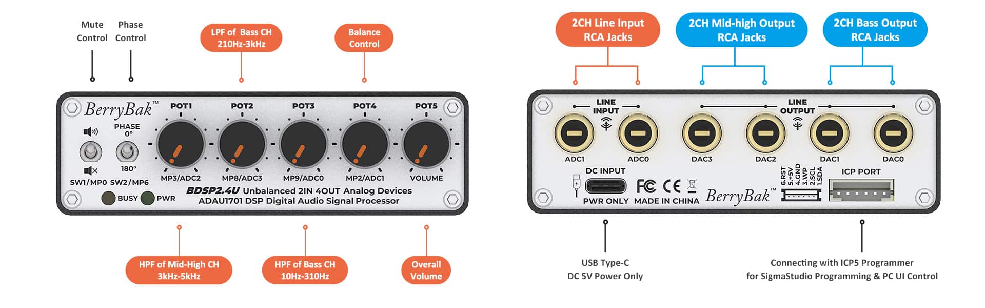 AA-AP23124 BDSP2.4U ADAU1701 DSP Preamp 2-Way Digital Crossover EQ Bass ...